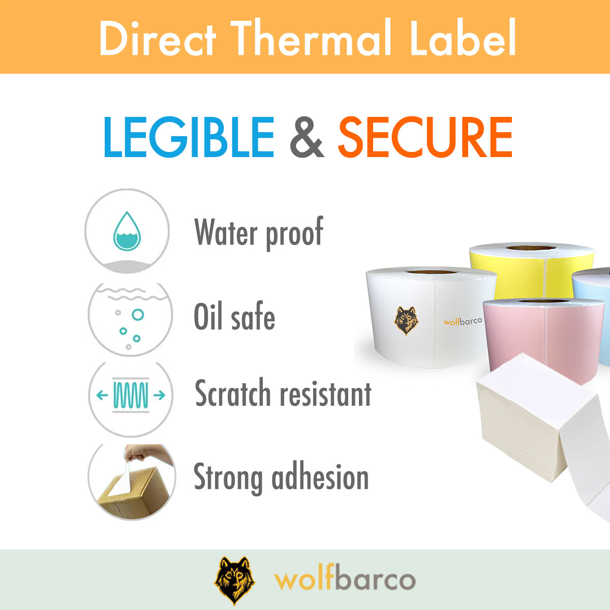 1" x 1" Direct Thermal Label, 3" core, 5500 labels per roll, 14 rolls ...