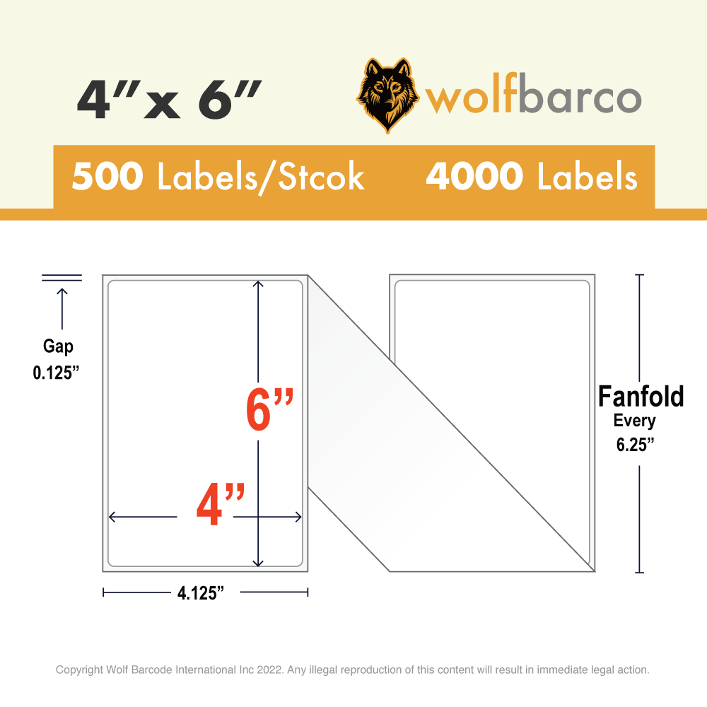 4000 pcs 4" x 6" Fanfold Direct Thermal White, 1 label per fold, 2000 ...